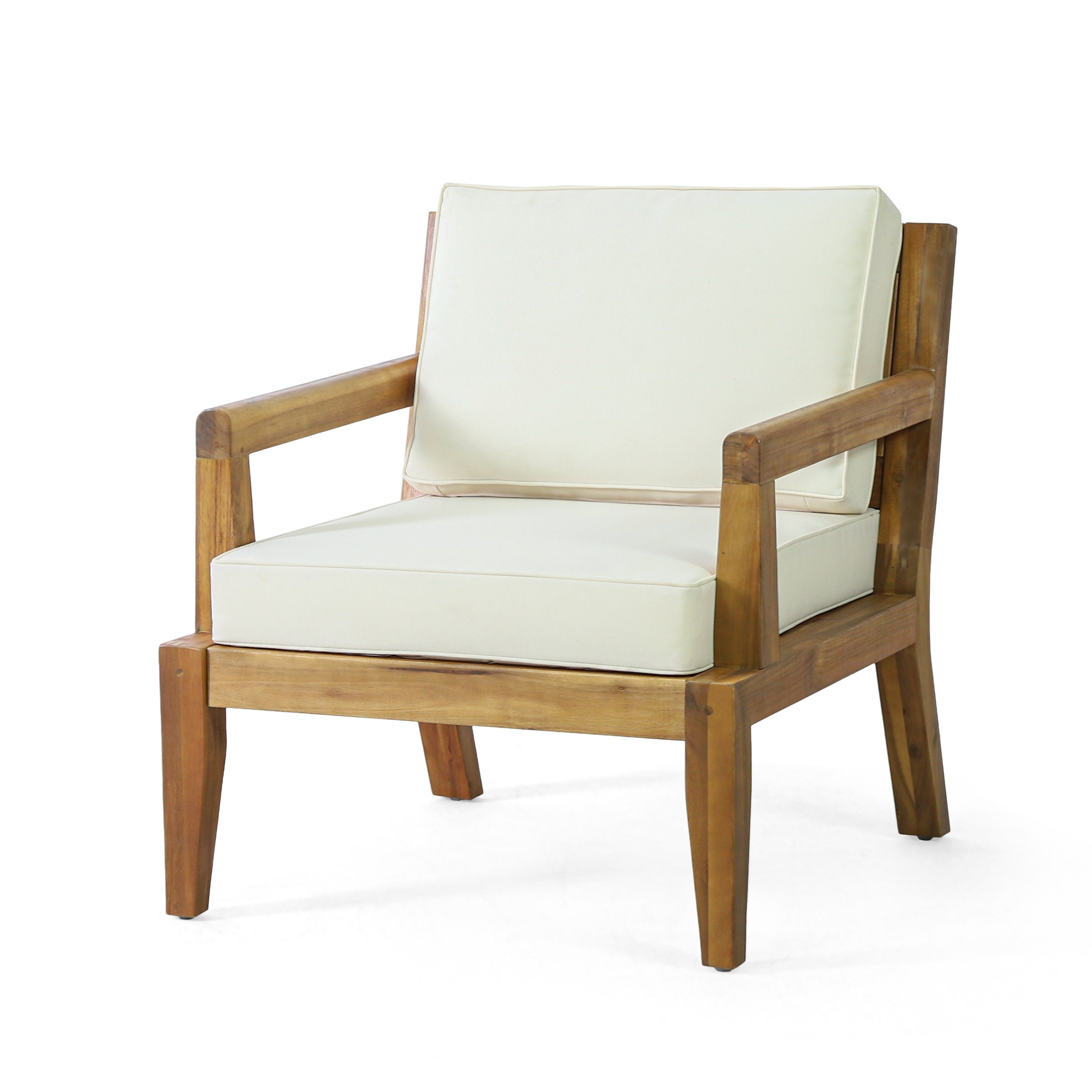 Camak Outdoor Acacia Wood Club Chair with Cushions, Teak and Beige ...