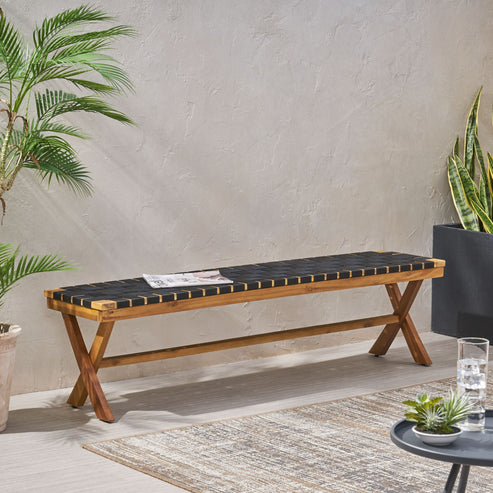 Angie Outdoor Acacia Wood Bench with Rope Seating – GDFStudio
