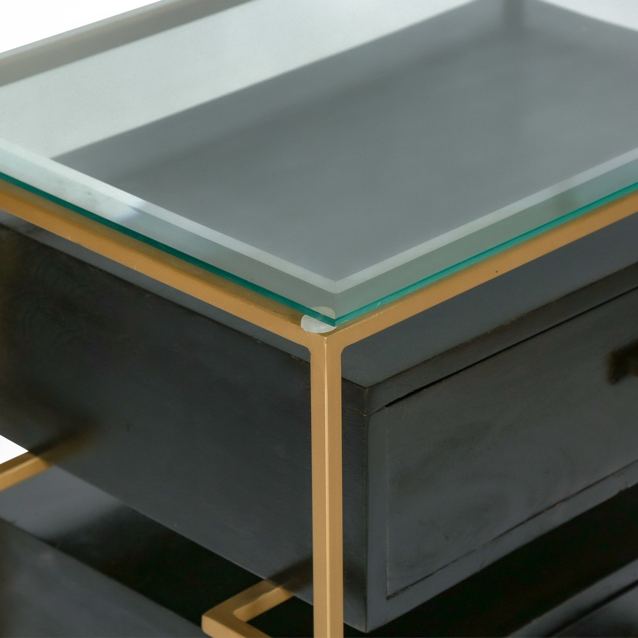 Sonne Modern Handcrafted 3 Drawer Glass Top Nightstand, Black and Bras ...