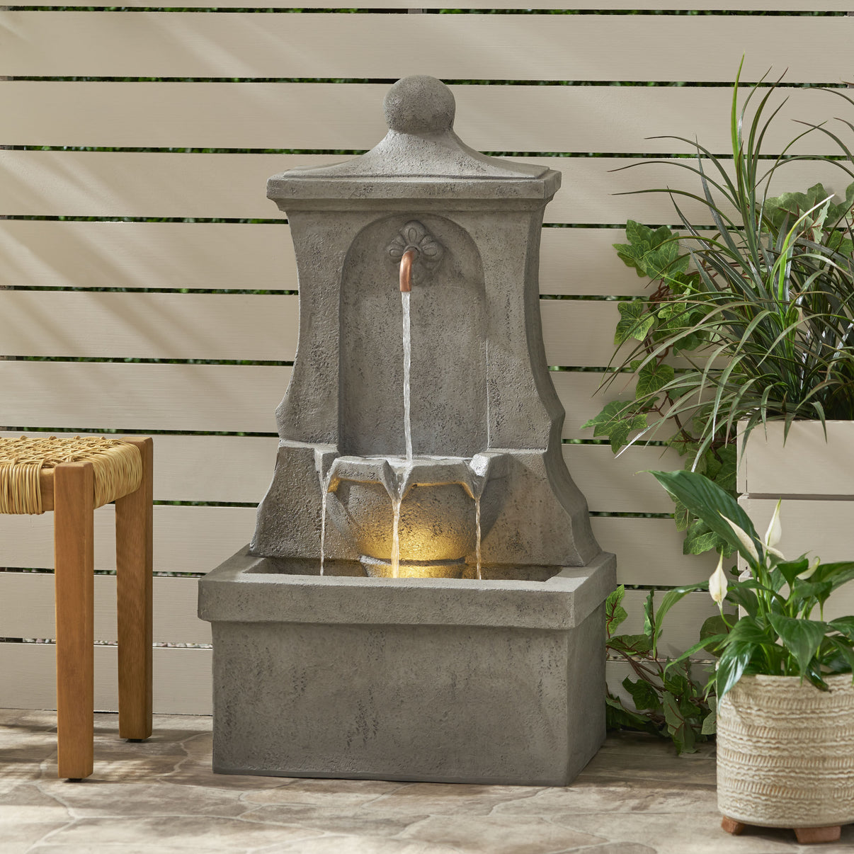 Frontage Outdoor 2-Tier Single Spout Fountain, Light Gray – GDFStudio