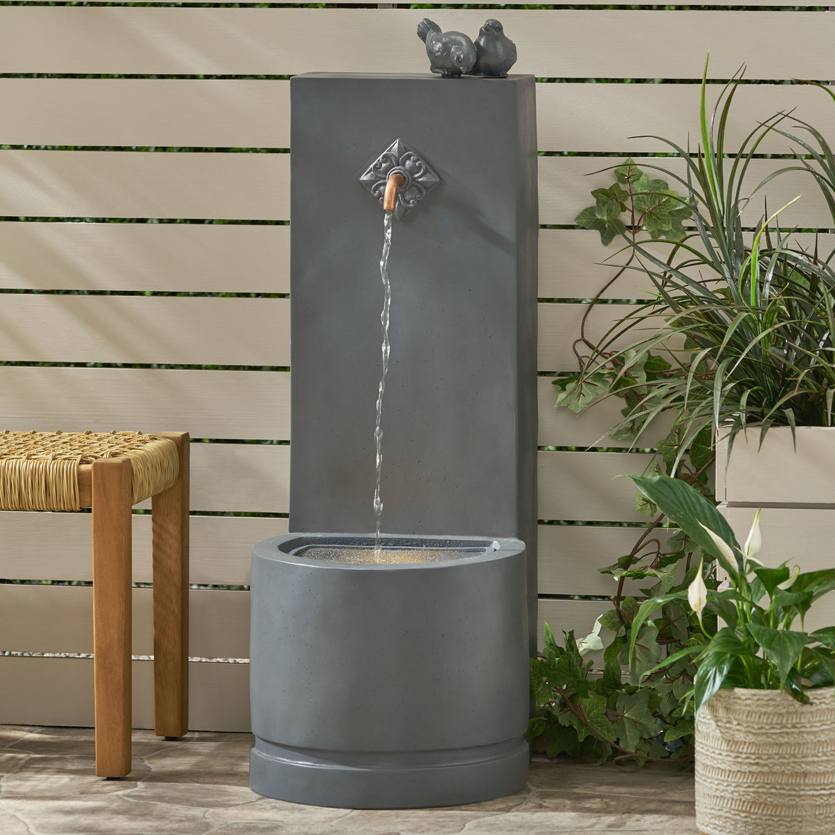 Terra Outdoor Single Spout Bird Fountain, Gray – GDFStudio