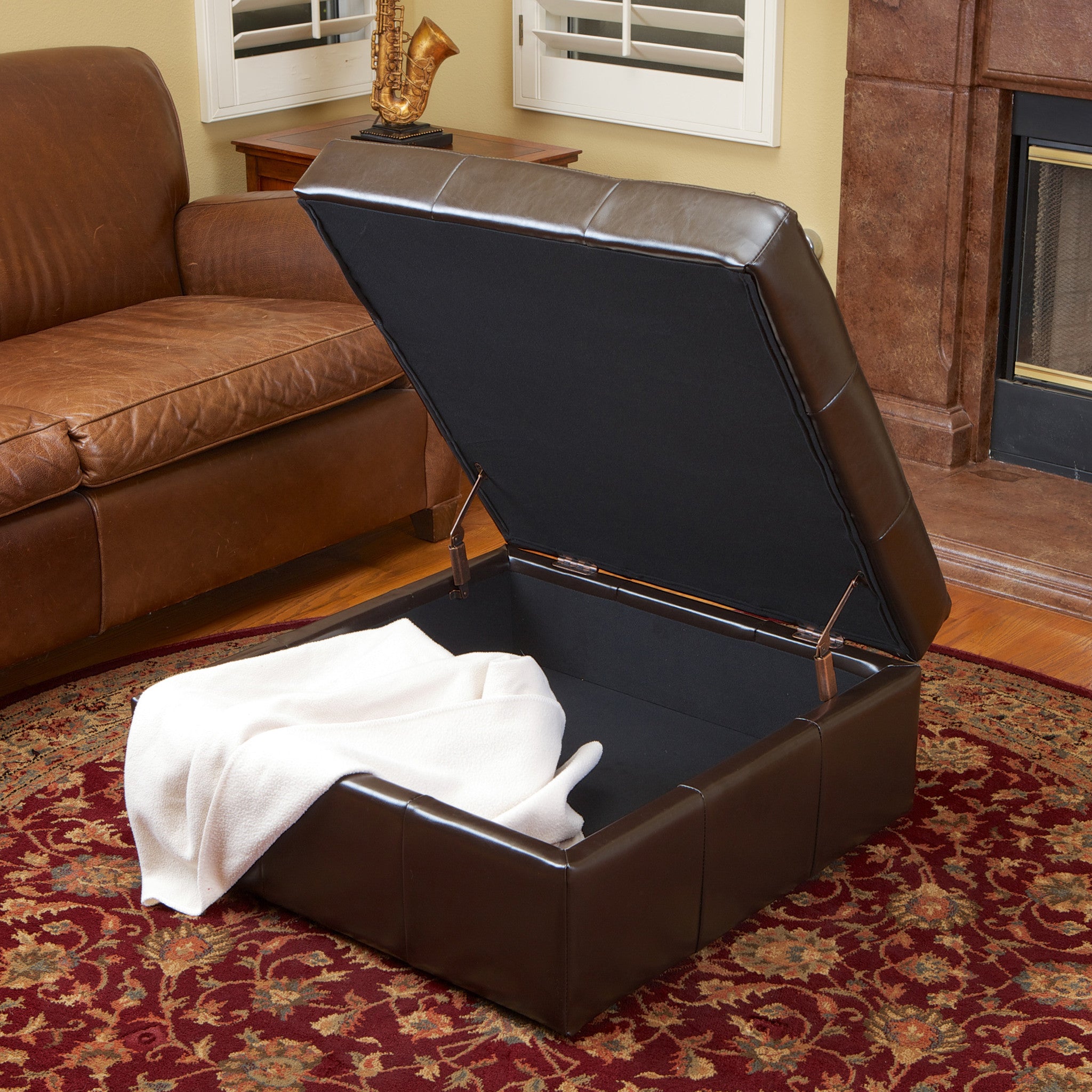 Westridge Brown Leather Storage Ottoman – GDFStudio