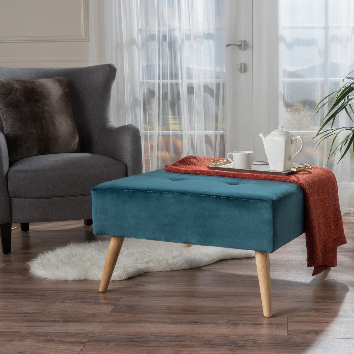 Coastwood Mid-Century Fabric Square Ottoman Coffee Table – GDFStudio