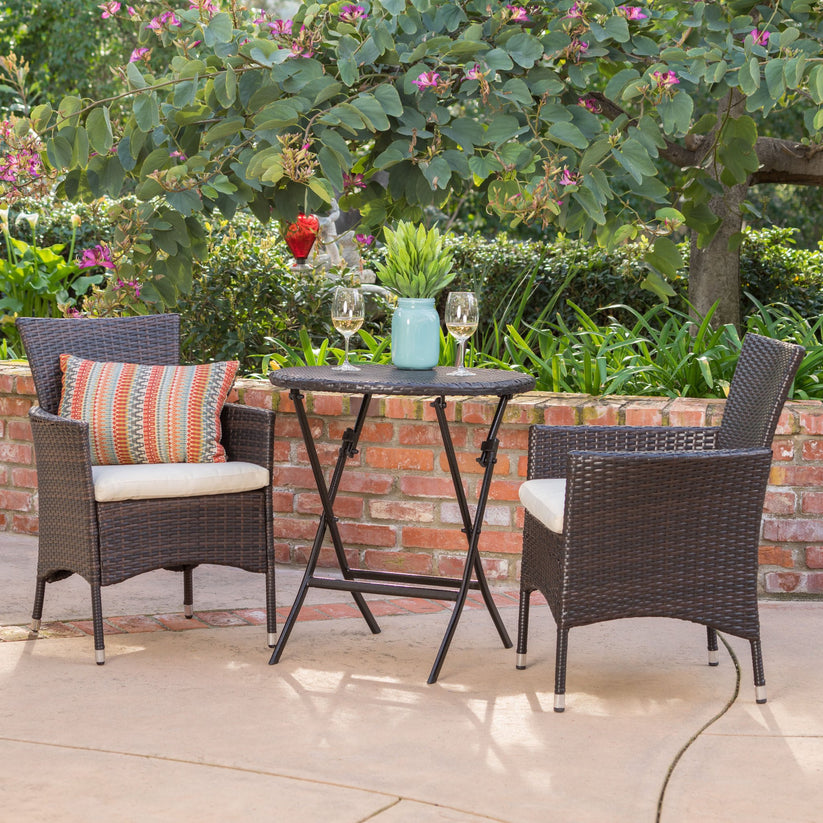 Dorchester Outdoor 3 Pc brown Wicker Bistro Set w/Beige Water Resistan ...