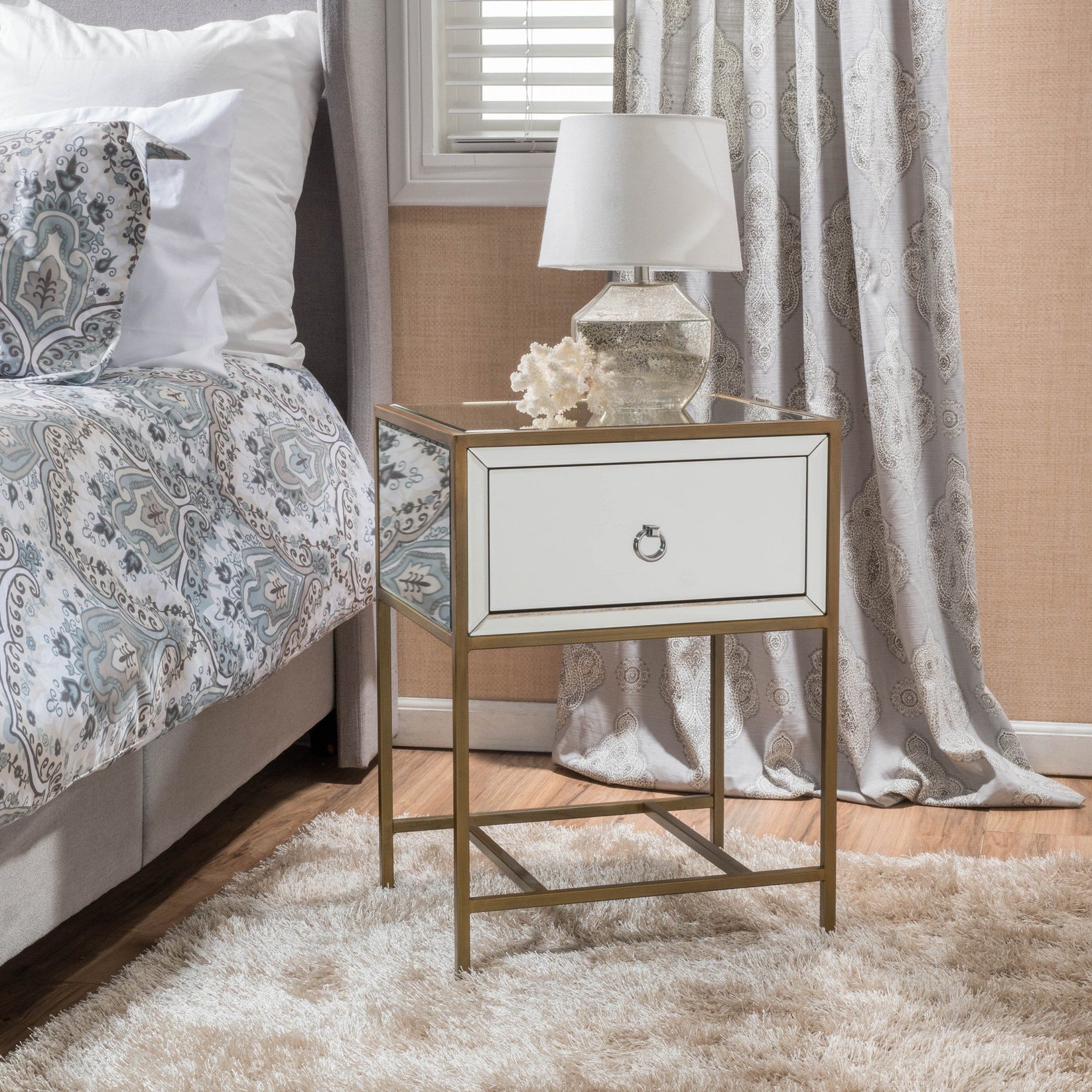Essa Mirrored Gold Single Drawer Side Table – GDFStudio