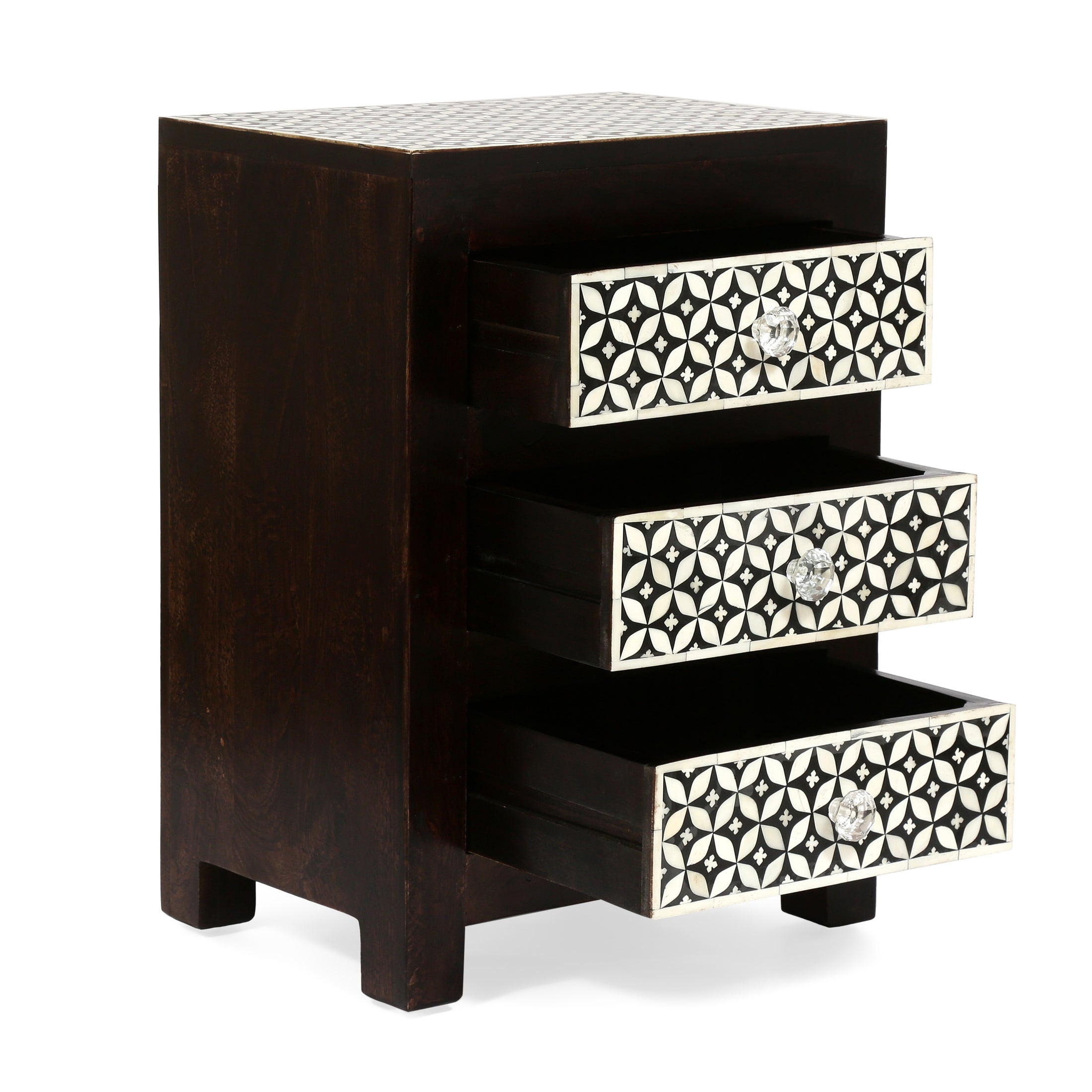 Kuna Handcrafted Boho 3 Drawer Mango Wood Nightstand – GDFStudio