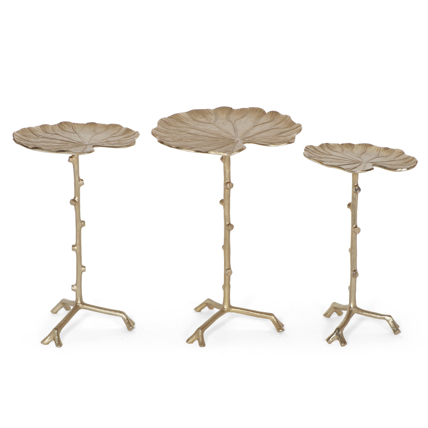 Malinta Boho Glam Handcrafted Aluminum Lily Pad Side Tables (Set of 3 ...