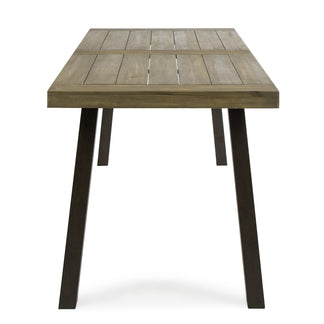 Mika Outdoor Finished Acacia Wood Dining Table with Metal Legs – GDFStudio