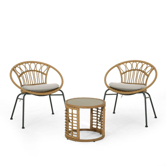 Srihan Outdoor 3 Piece Wicker Chat Set – GDFStudio