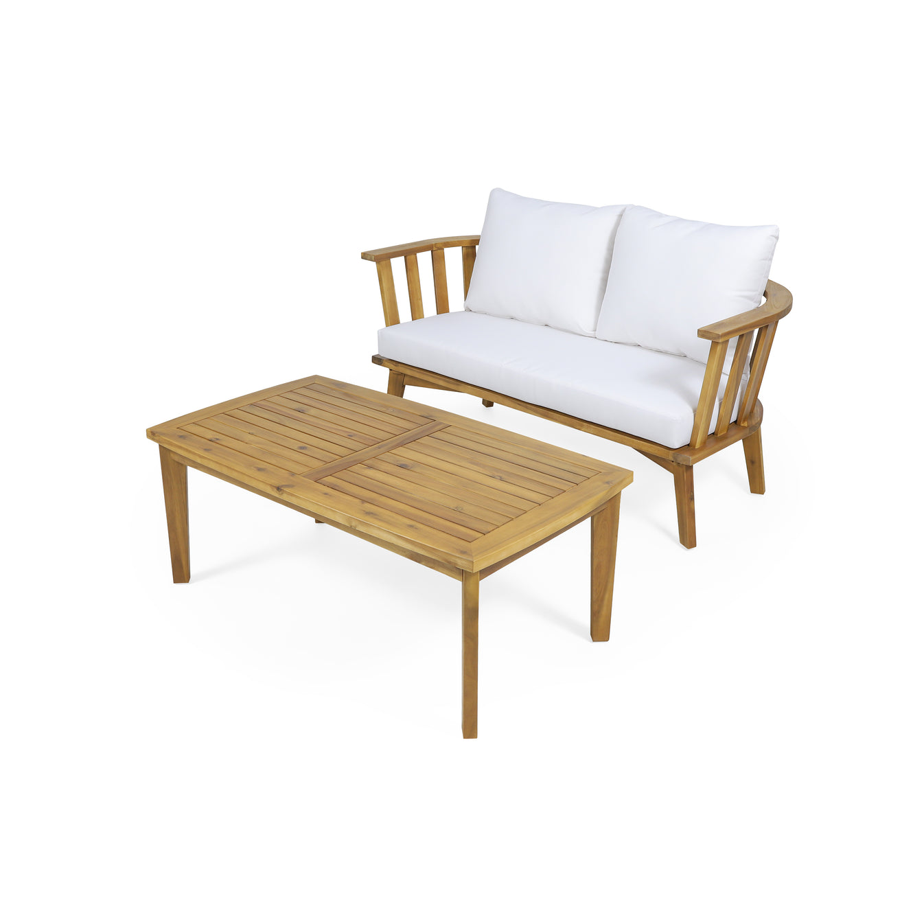 Laiah Outdoor Wooden Loveseat and Coffee Table Set – GDFStudio